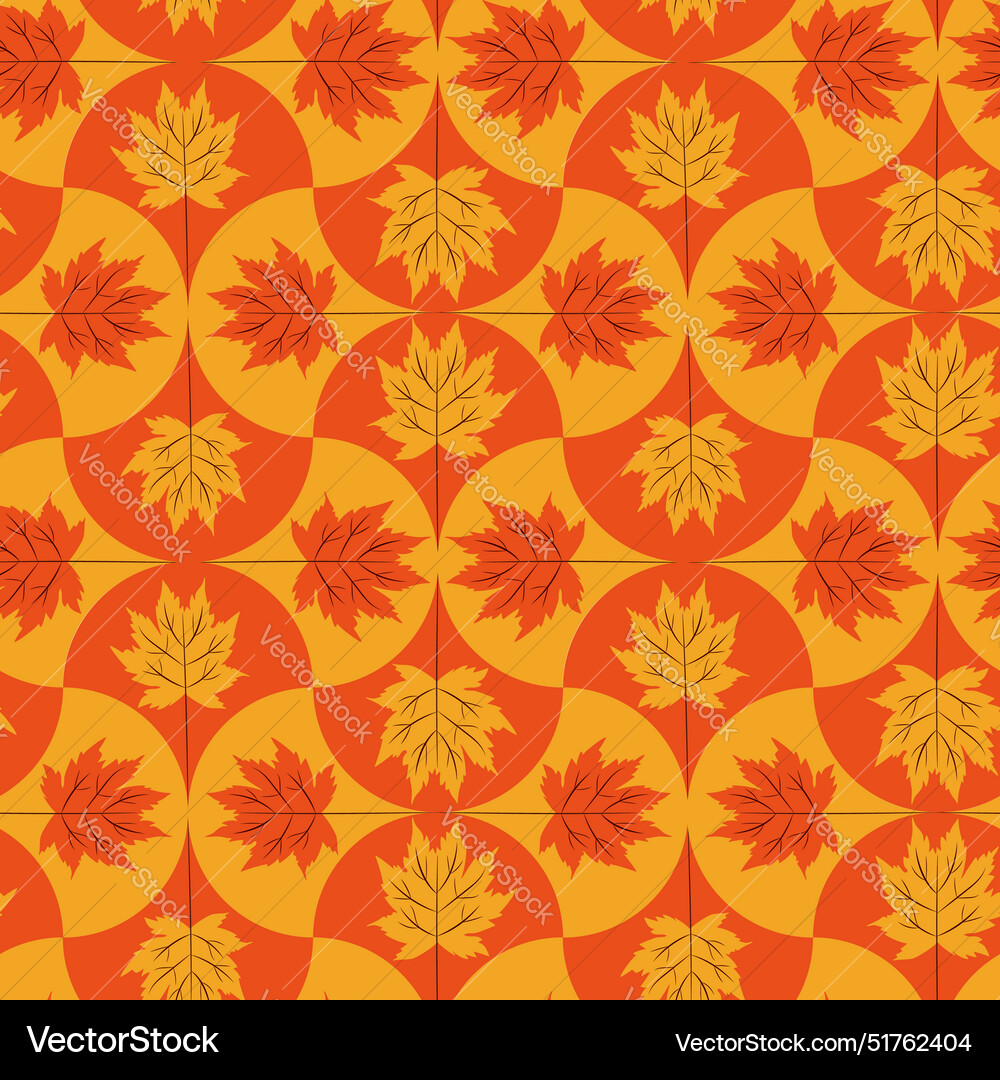 Autumn maple leaves on scallop seamless pattern Vector Image