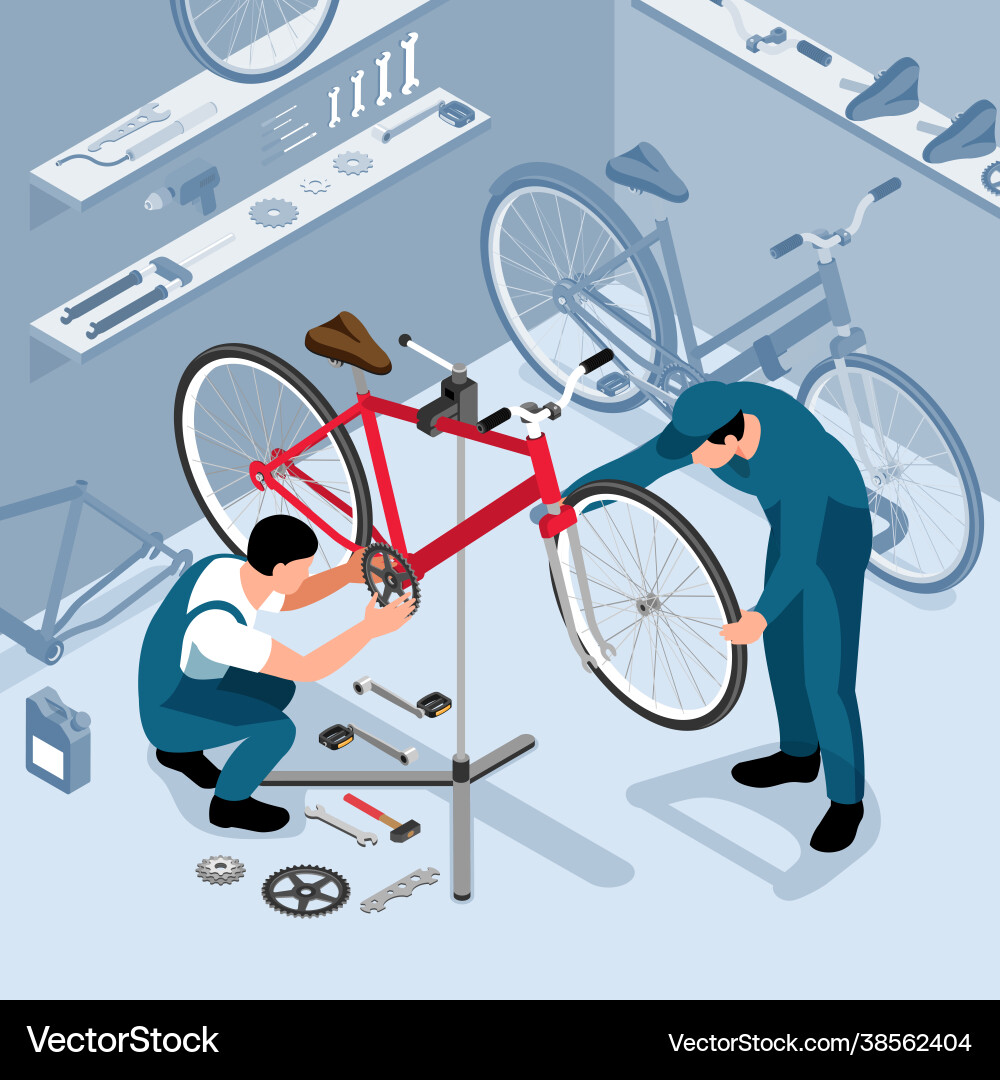 Bicycle repair isometric background Royalty Free Vector