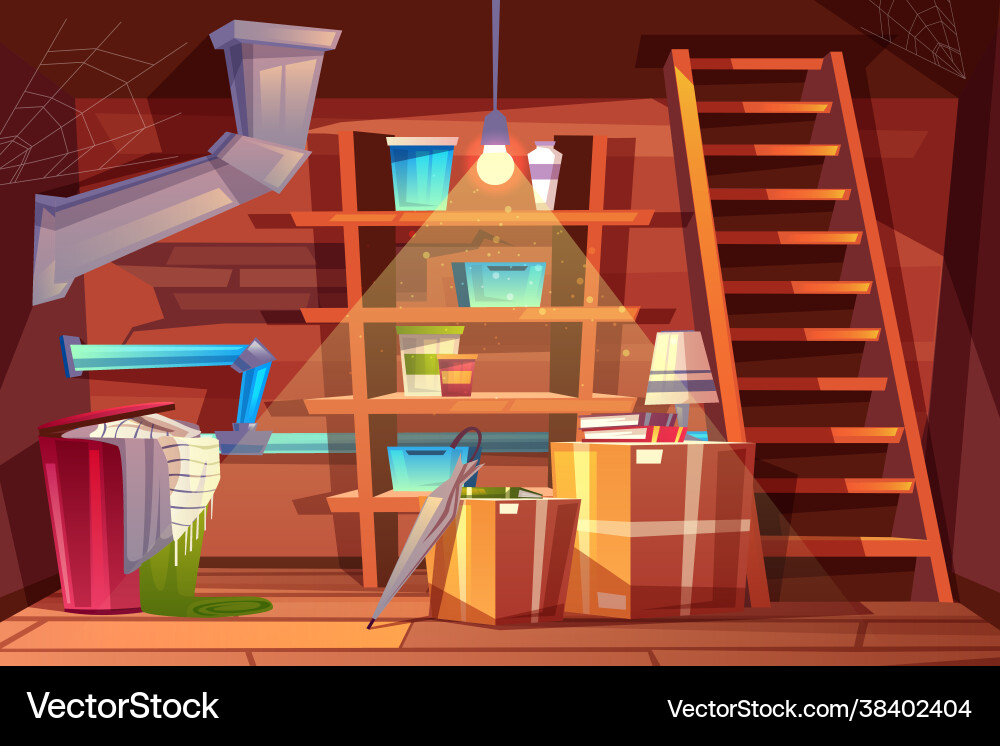 Cellar interior cartoon storage in basement Vector Image