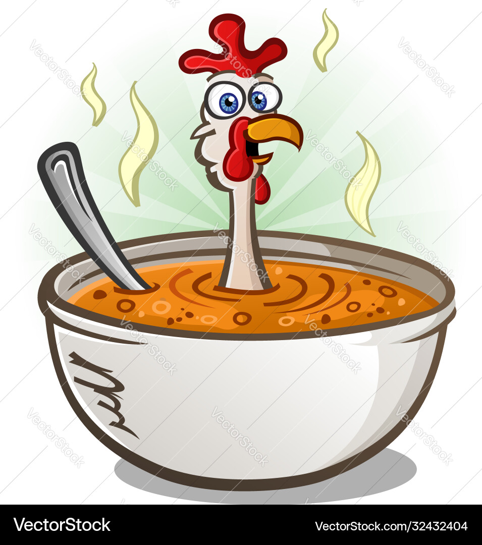 Chicken soup cartoon character Royalty Free Vector Image