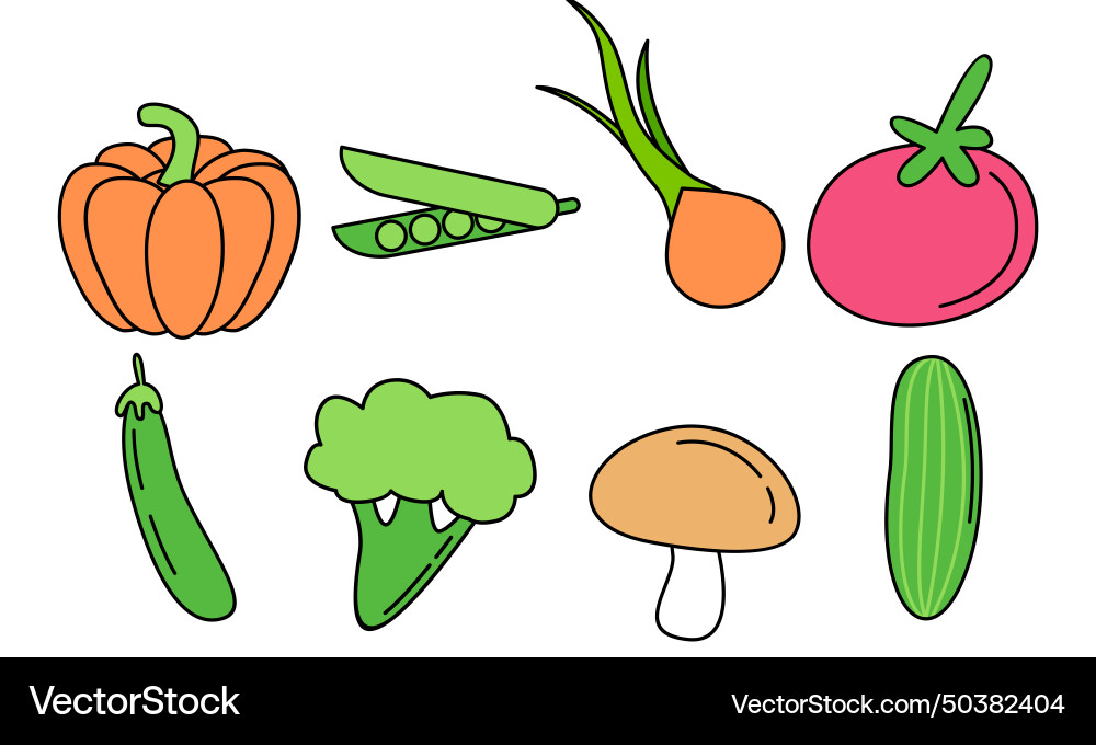 Cute vegetables doodle logo Royalty Free Vector Image