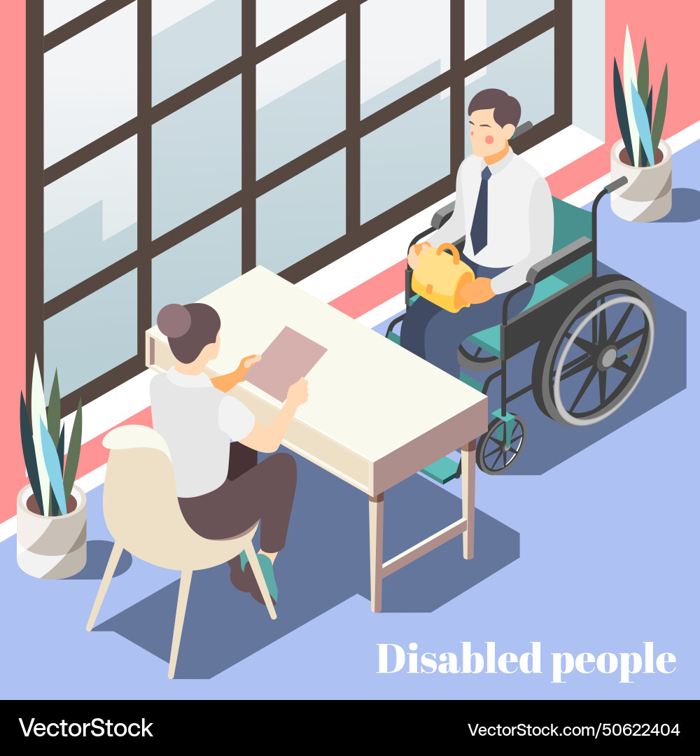 Disabled people isometric poster Royalty Free Vector Image
