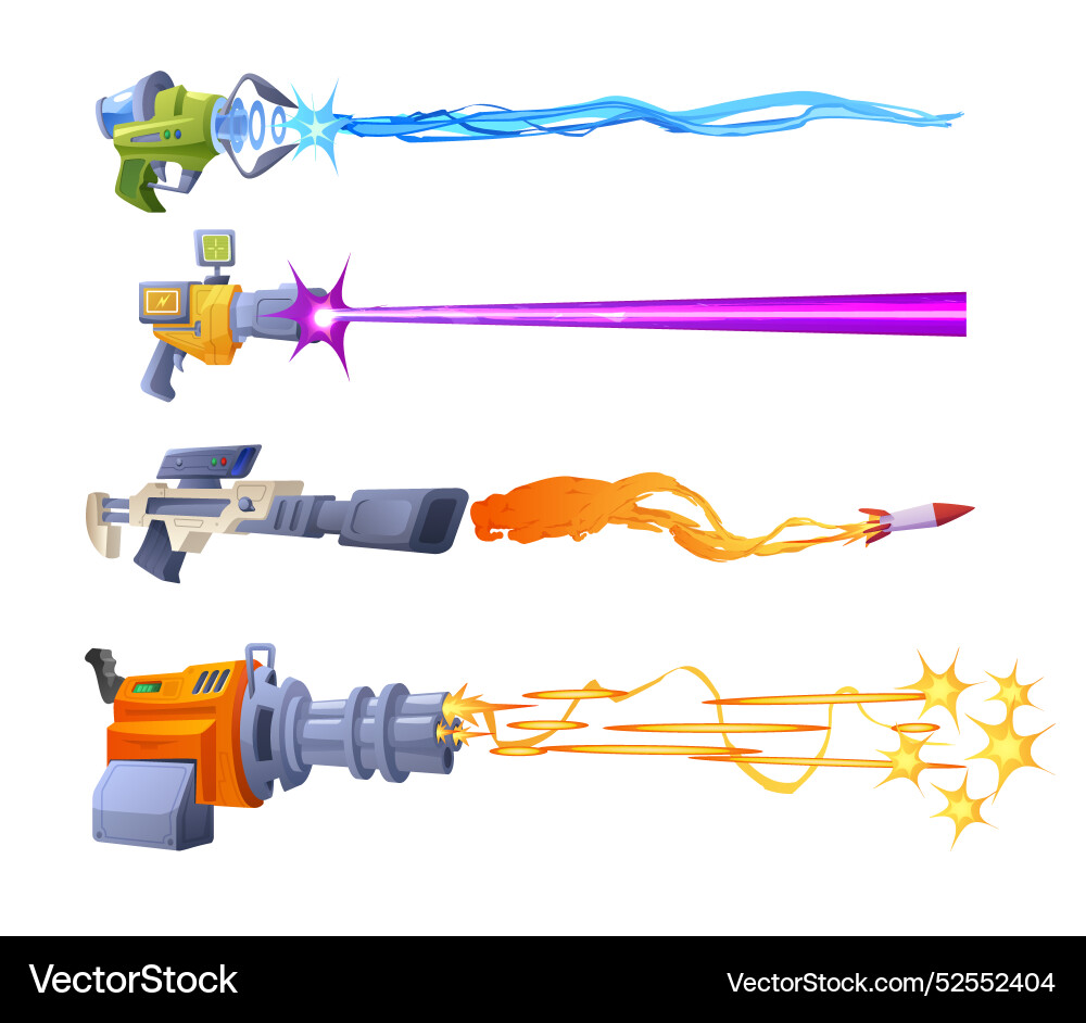 Game futuristic shooting blaster weapon set Vector Image