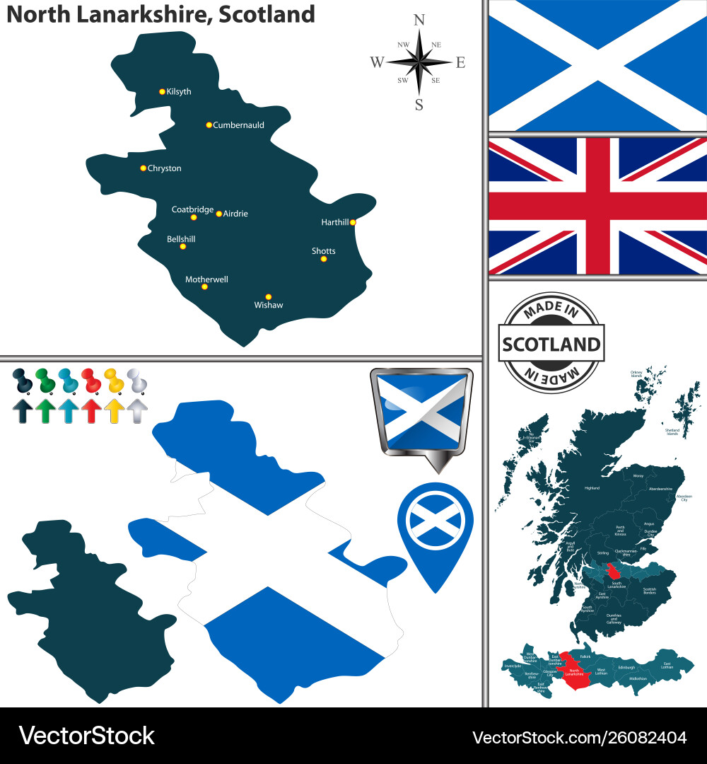 North Lanarkshire Map, Scotland Royalty Free Vector Image