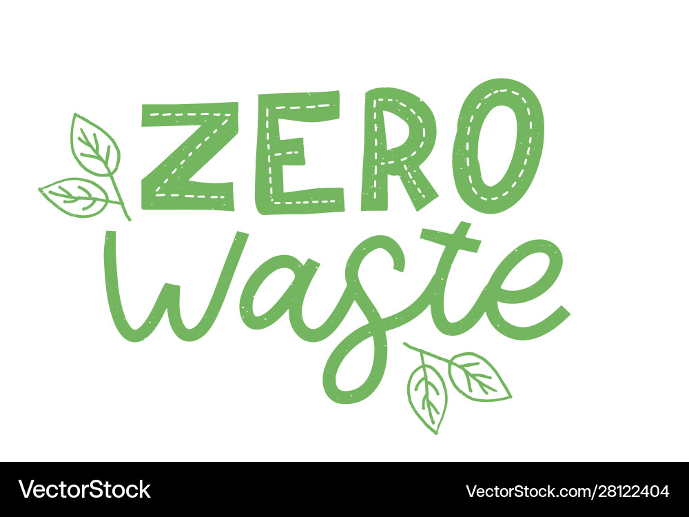 Zero waste lettering text eco green Royalty Free Vector