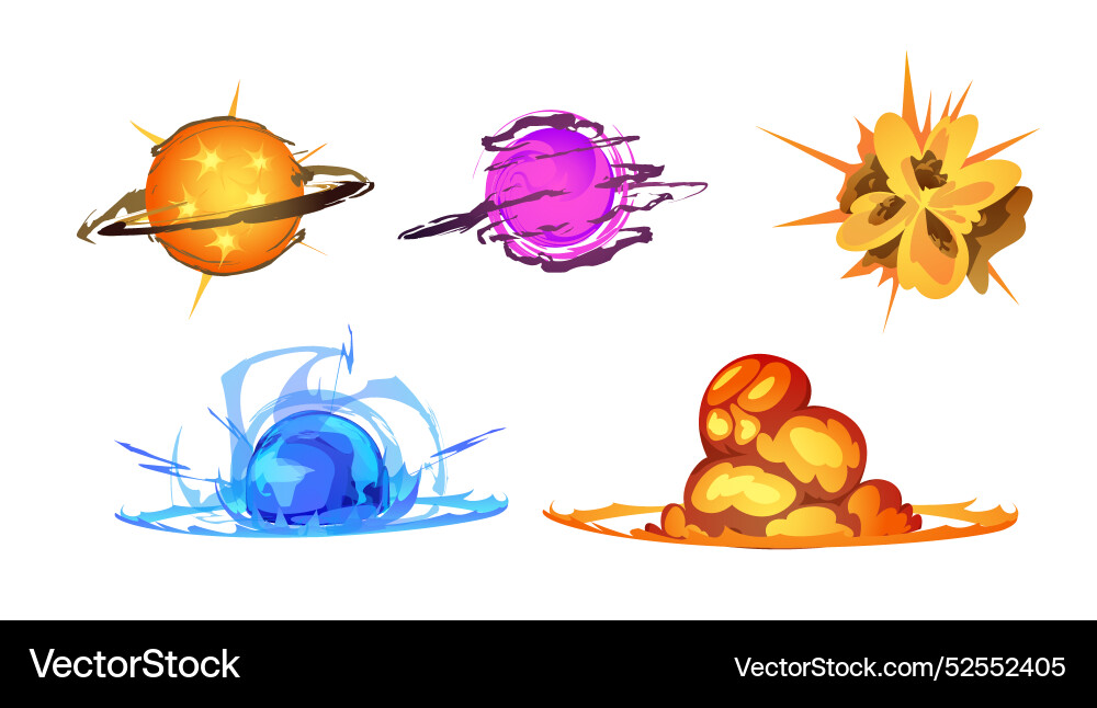 Blaster laser gun shot effects set cartoon Vector Image