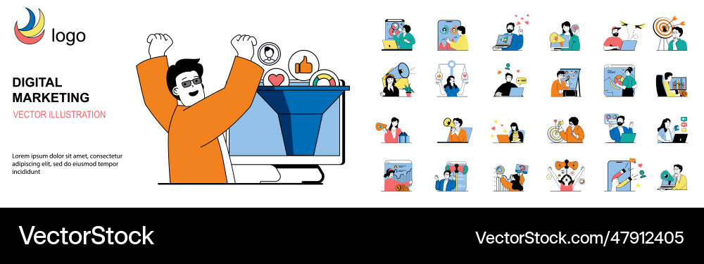 Digital marketing concept with character Vector Image