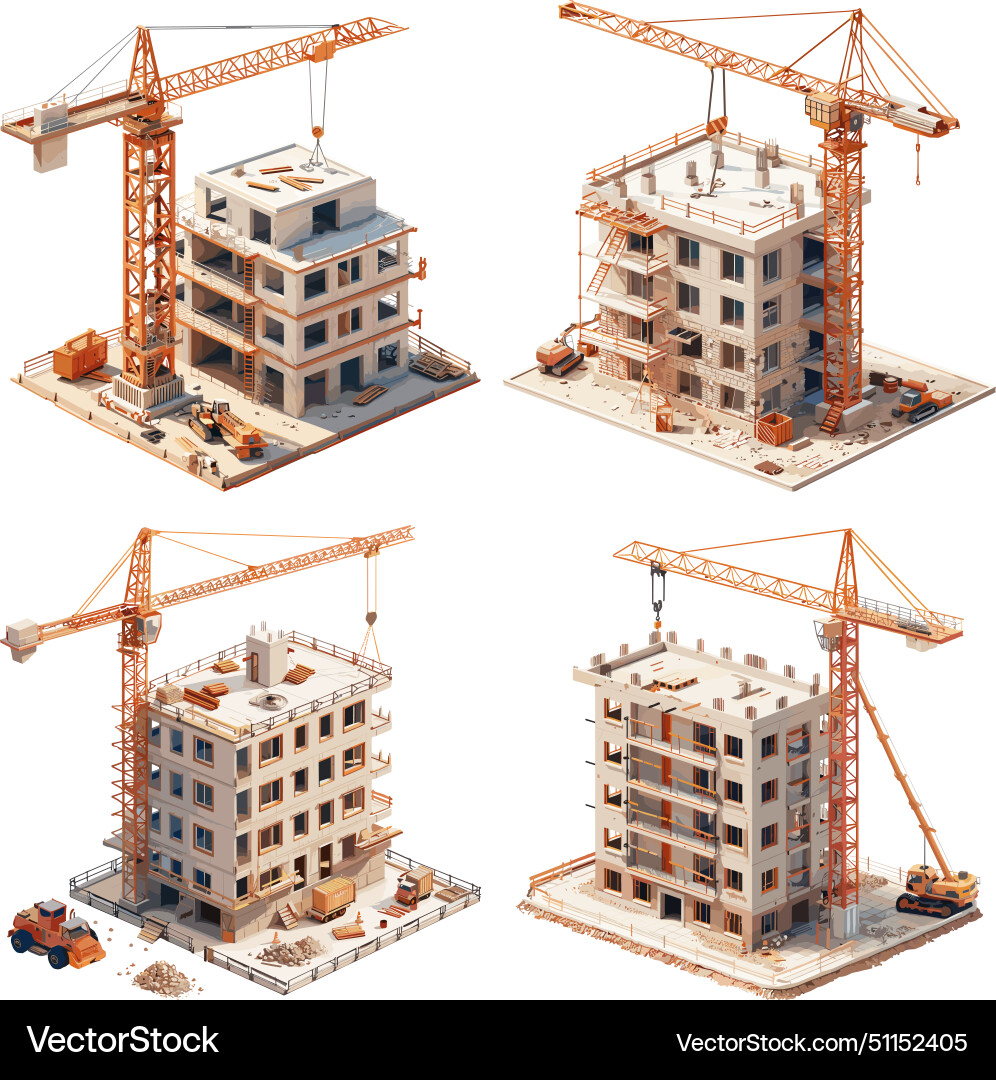 Multi storey house construction isometric Vector Image