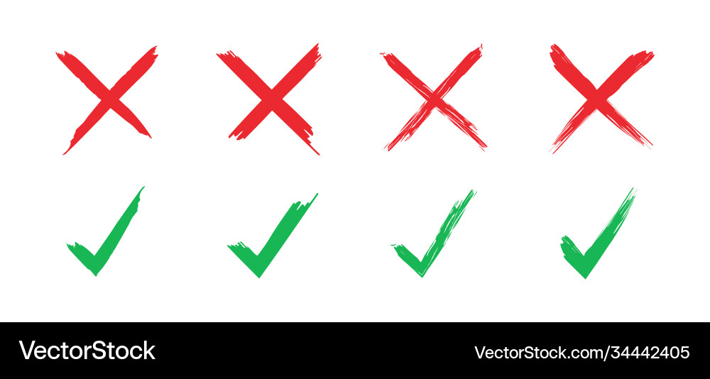 Tick and cross set signs checkmark Royalty Free Vector Image