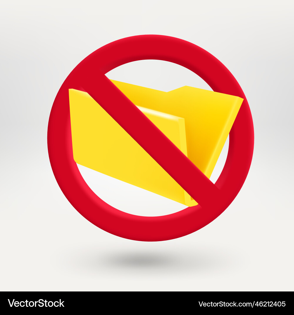 Yellow folder icon in red circle with crossed Vector Image