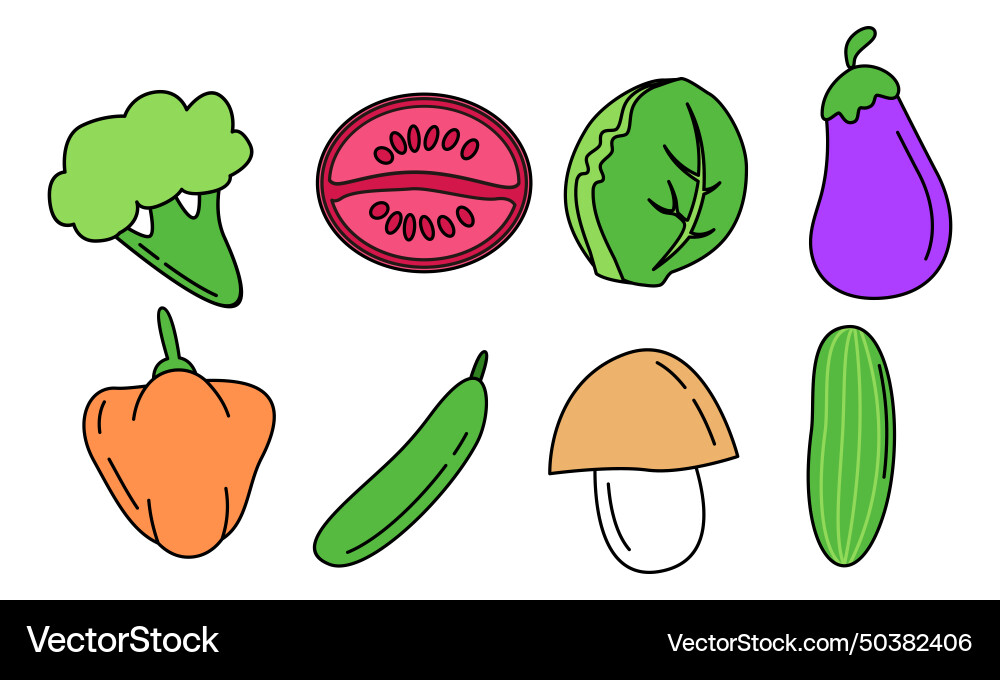 Cute vegetables doodle logo Royalty Free Vector Image