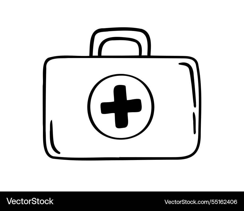 First aid kit hand drawn doodle icon drawing Vector Image