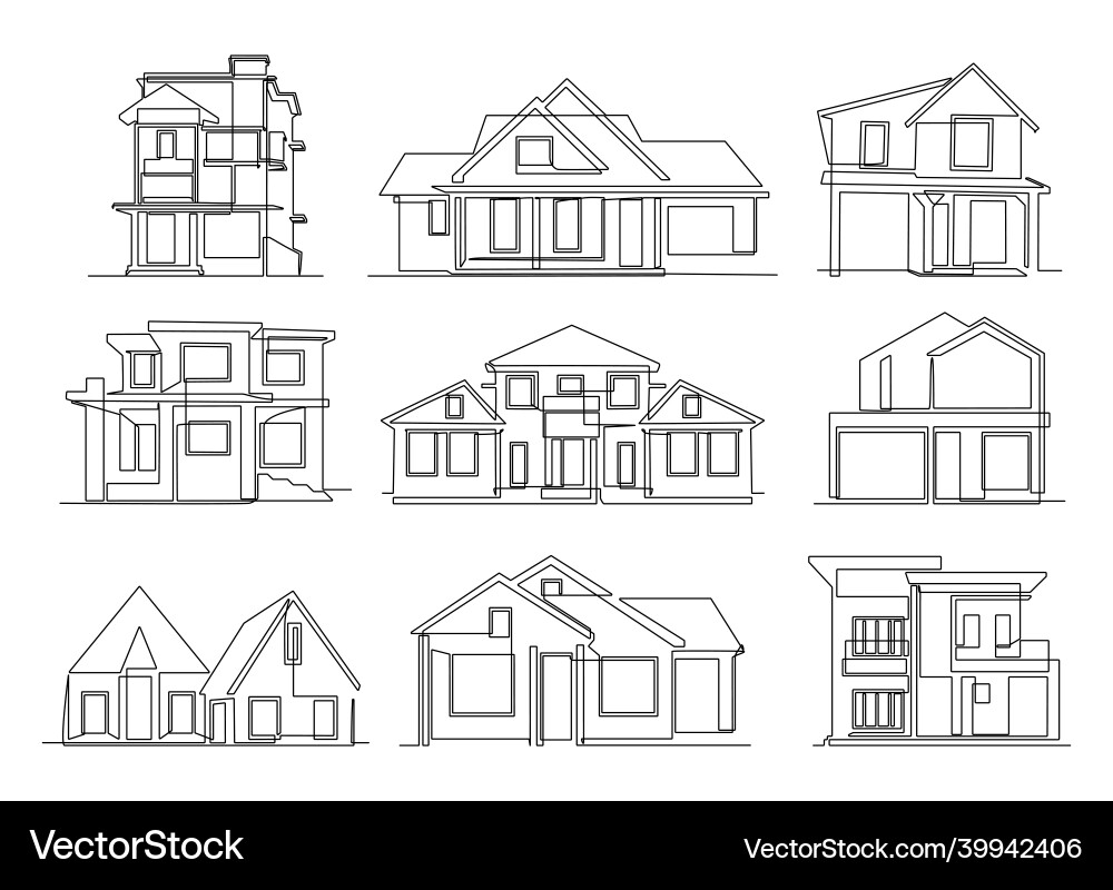 Line houses continuous abstract doodle Royalty Free Vector