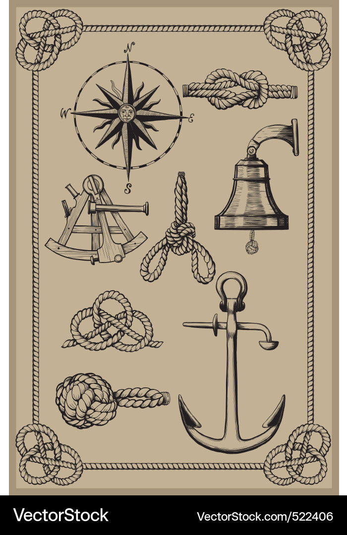 Vintage Nautical Chart Elements Royalty Free Vector Image