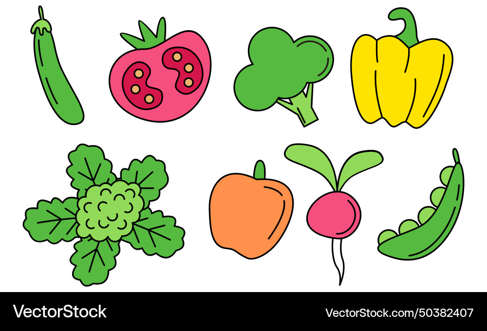 Cute vegetables doodle logo Royalty Free Vector Image