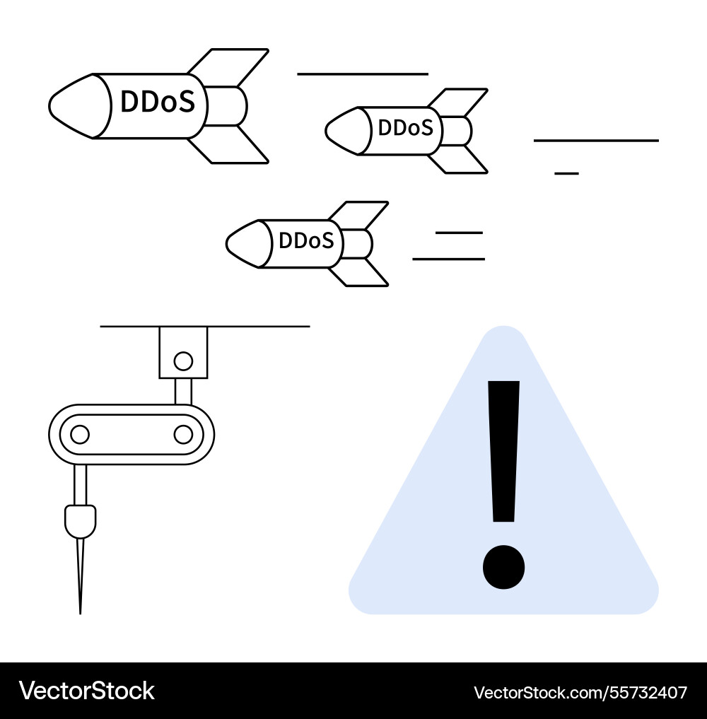Cyber ddos attack as missiles aimed Royalty Free Vector