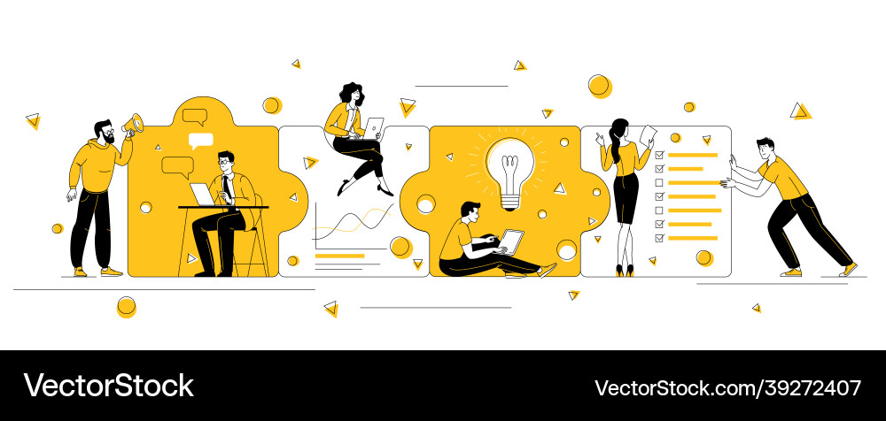 People connecting puzzle elements Royalty Free Vector Image