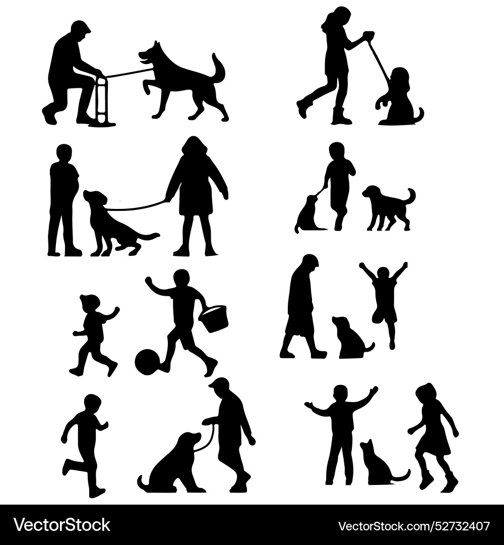 People playing with dog various collection set vec