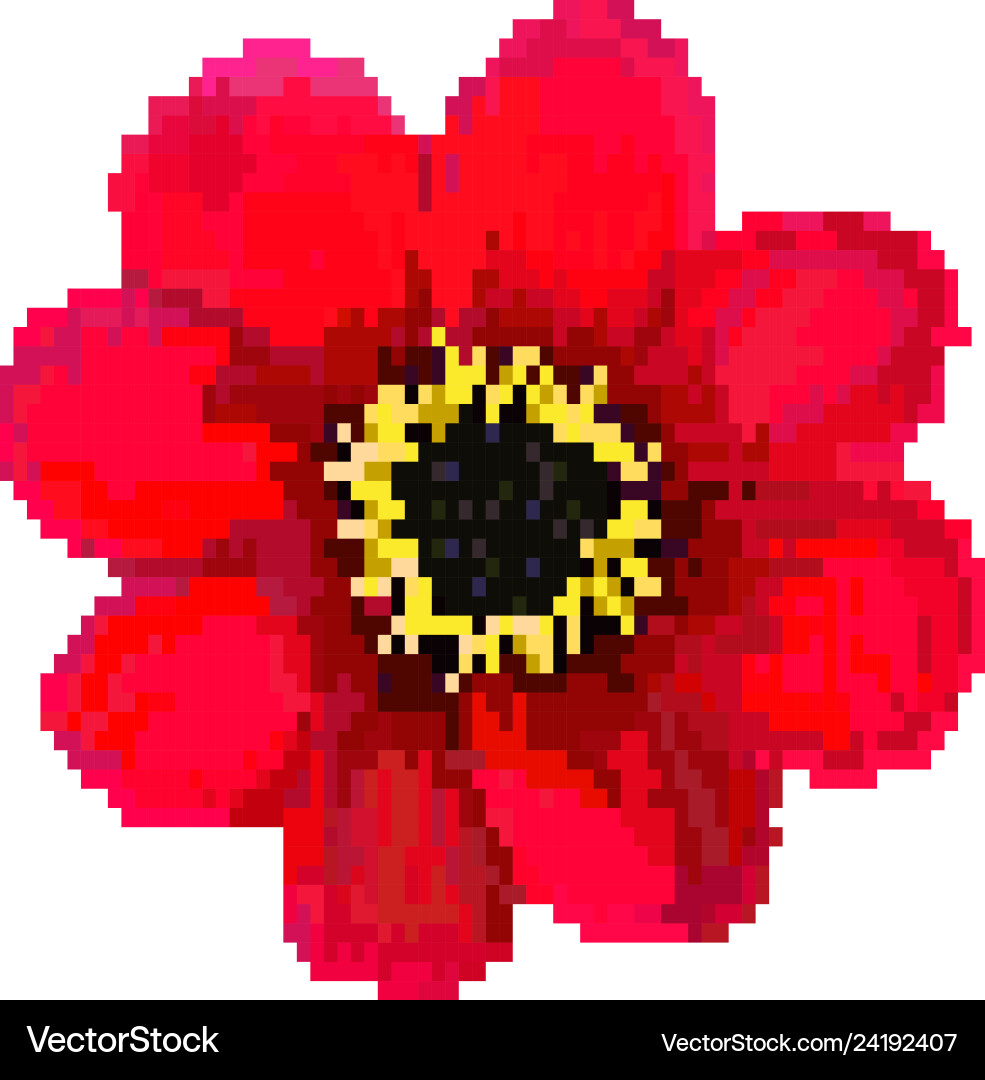 Red pixel flower art Royalty Free Vector Image