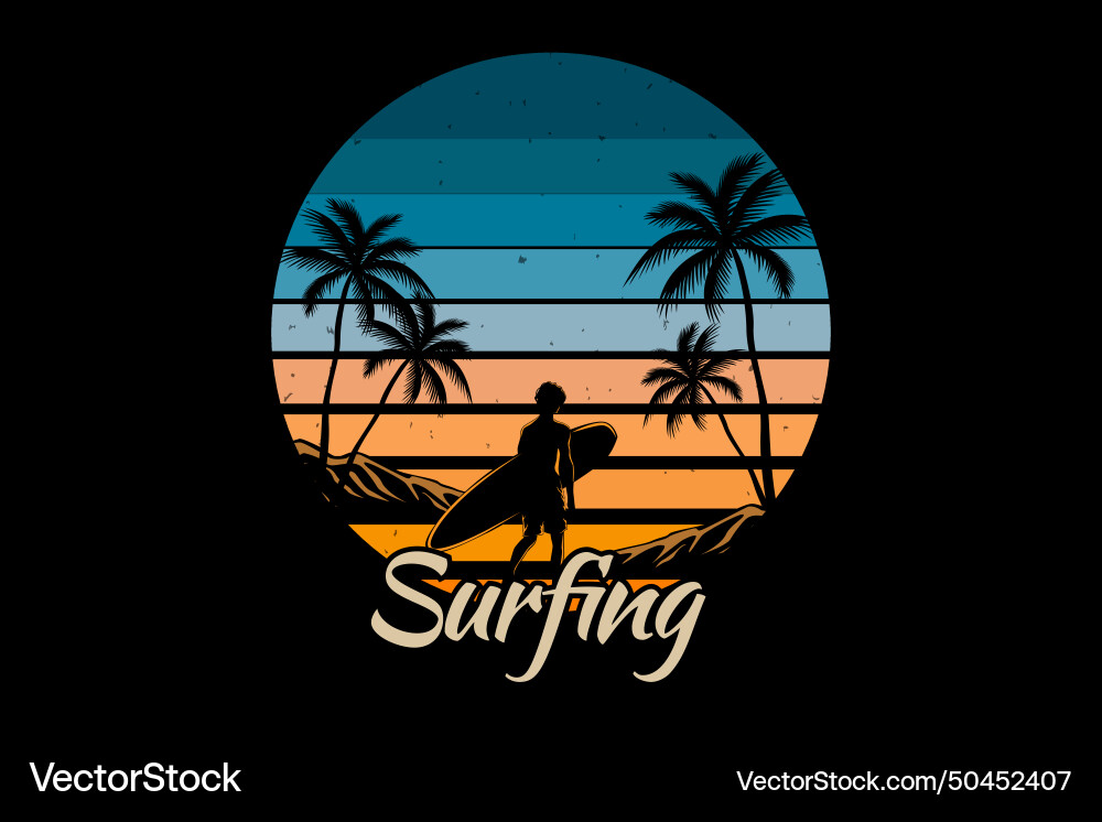 Surfing beach retro vintage design landscape Vector Image