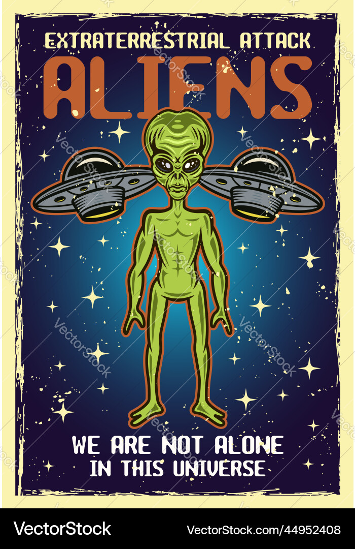 Alien full body and ufo colored cartoon Royalty Free Vector