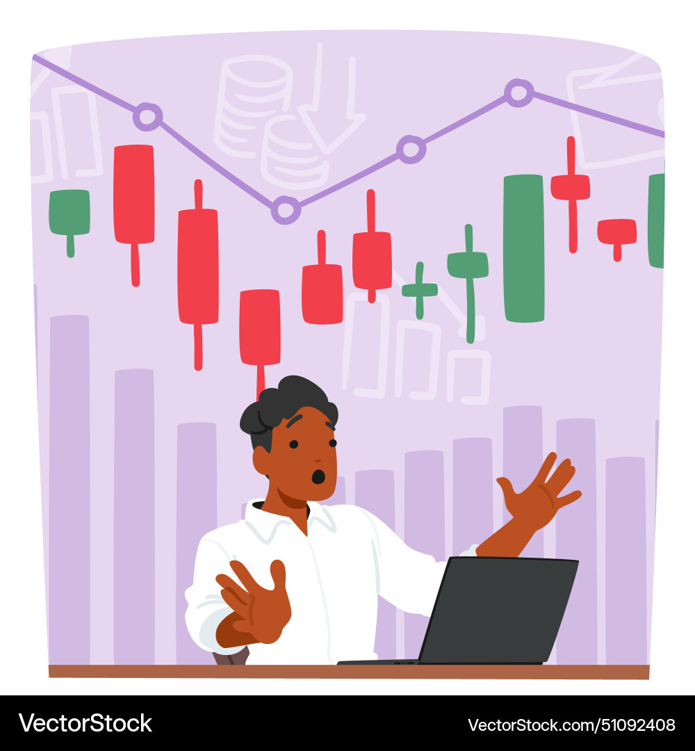 Anxious cryptocurrency trader male character sits Vector Image