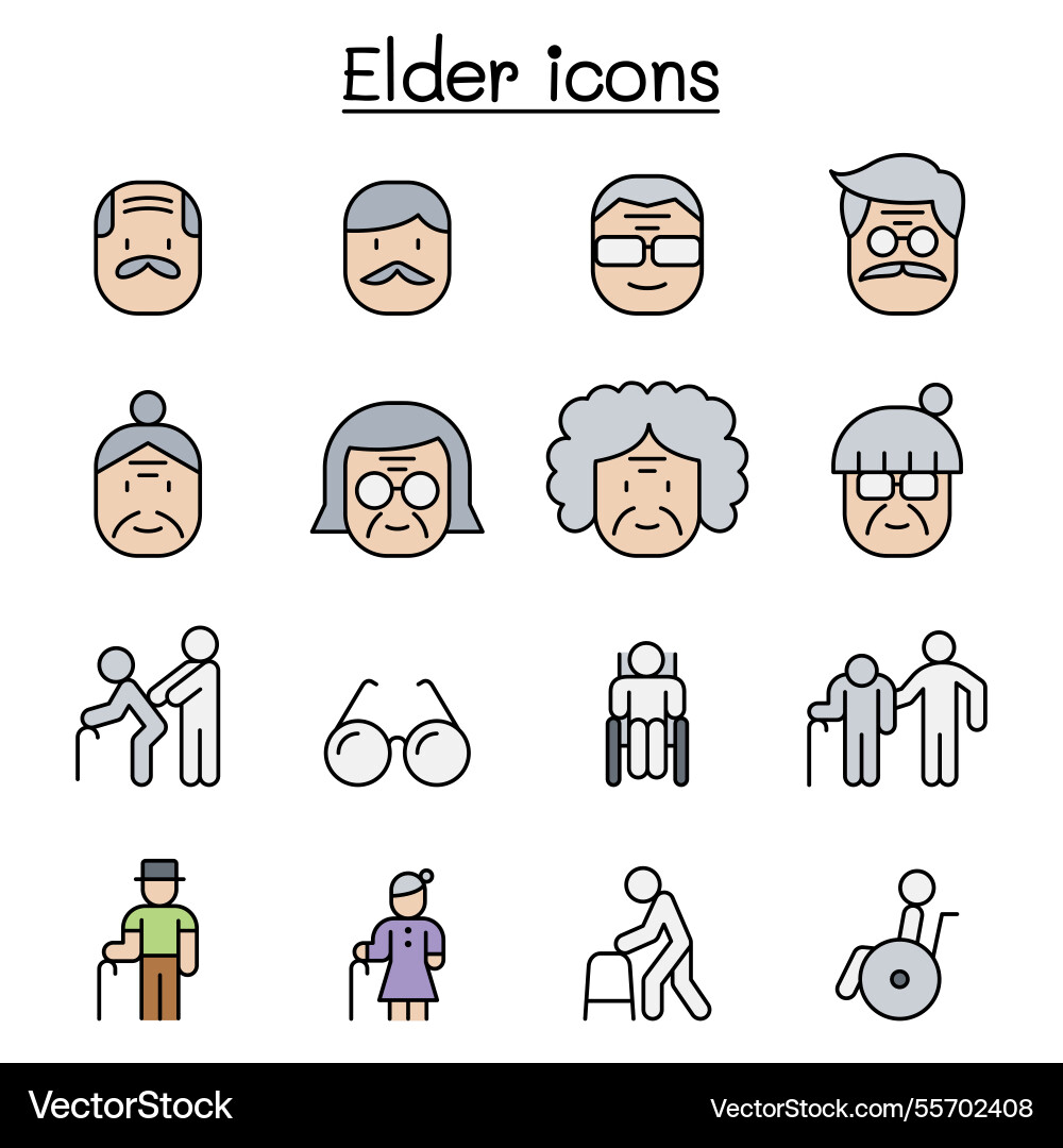 Elder icon set in colorline style Royalty Free Vector Image