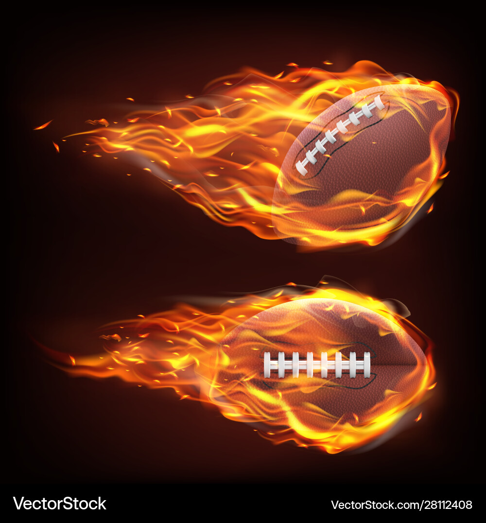 Flying rugby ball in fire Royalty Free Vector Image