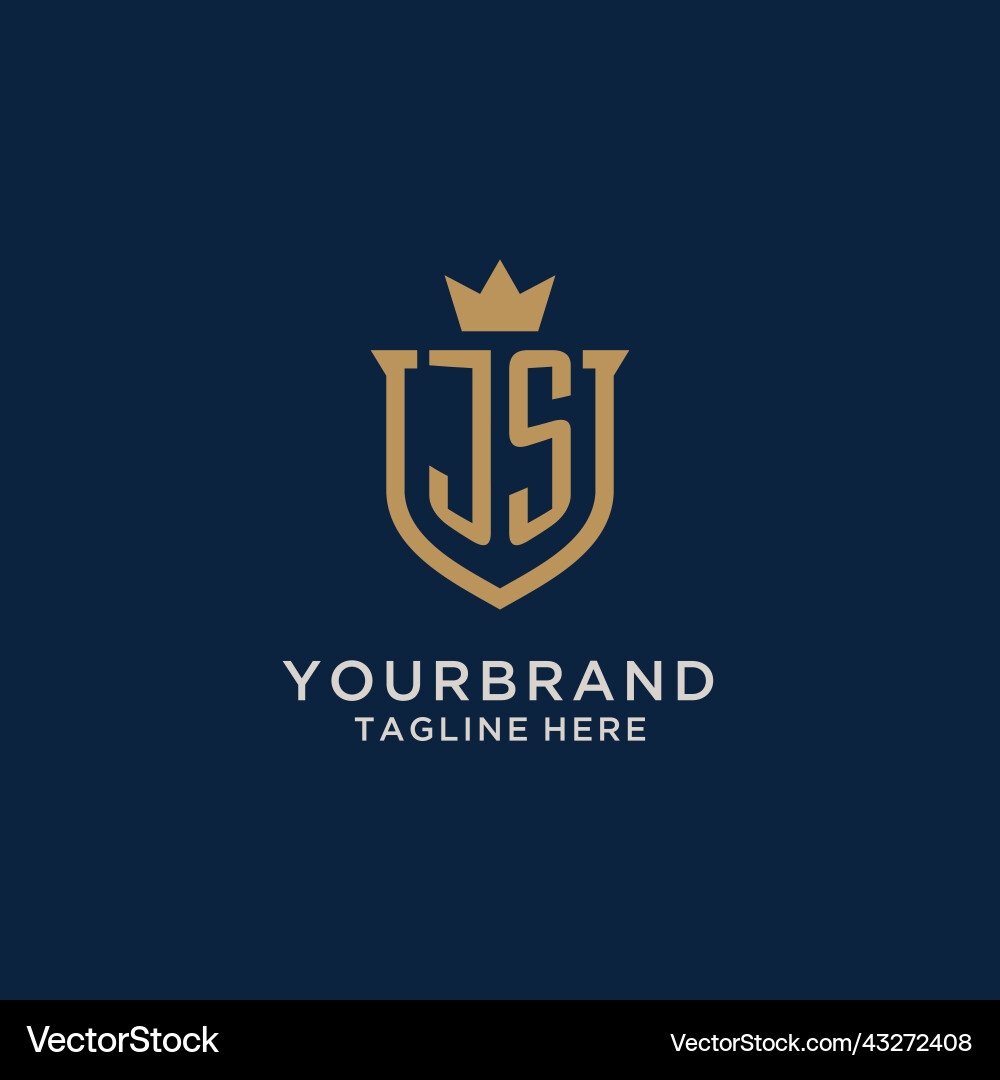 Js initial shield crown logo Royalty Free Vector Image