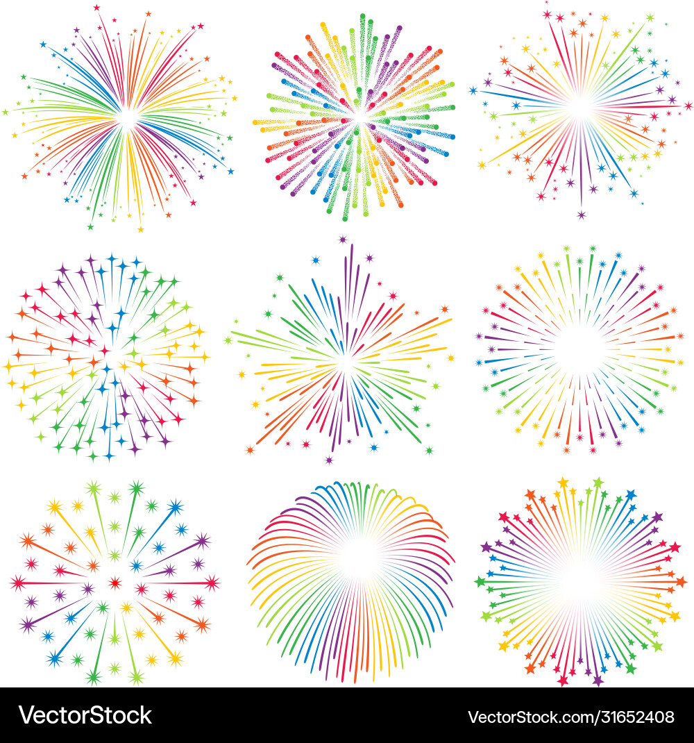 Rainbow Fireworks Set Royalty Free Vector Image