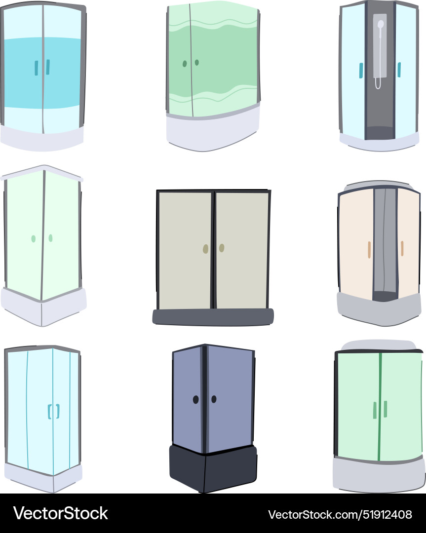 Shower cabin set cartoon Royalty Free Vector Image