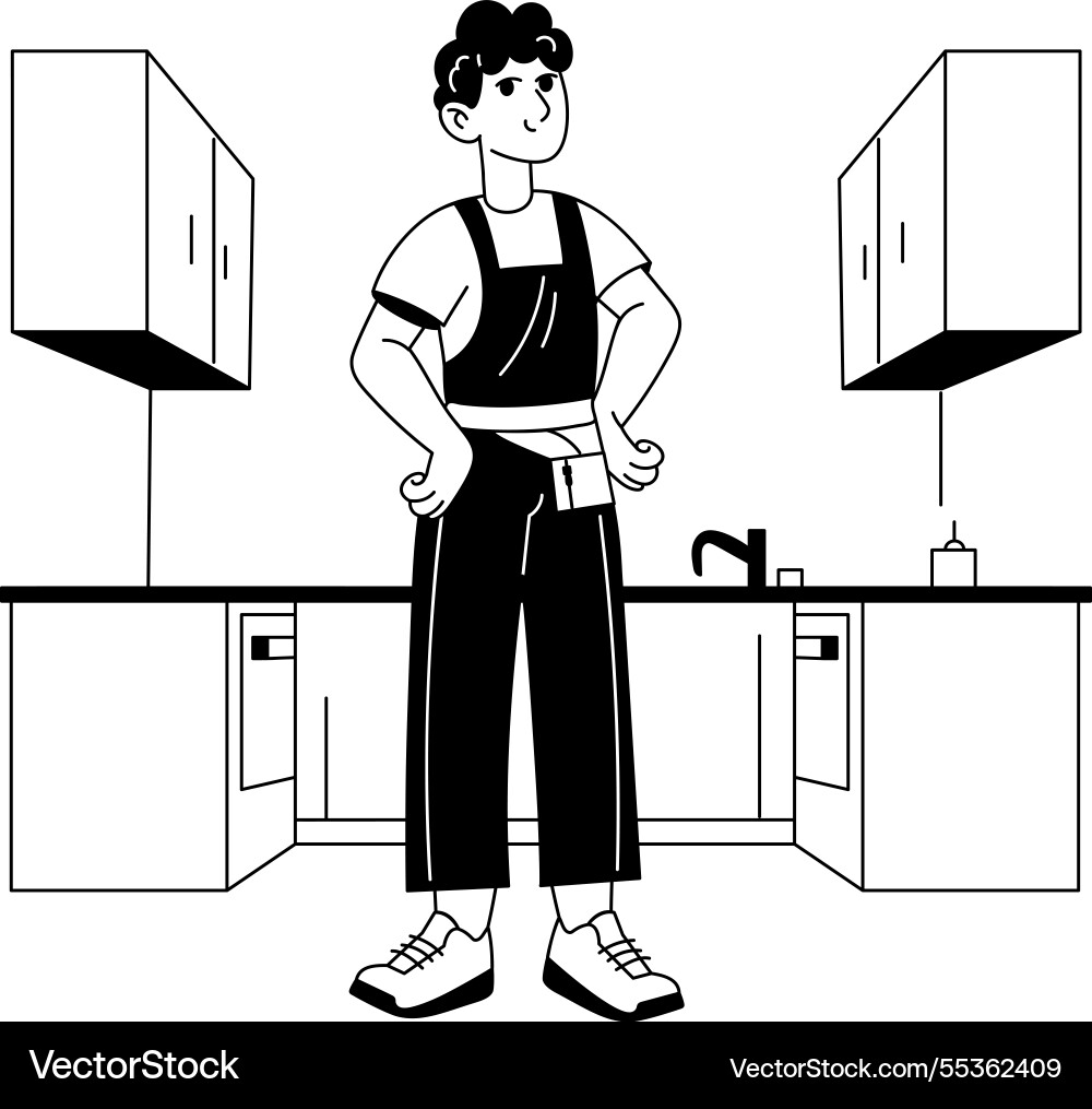 A glyph of a character doing home ren Royalty Free Vector