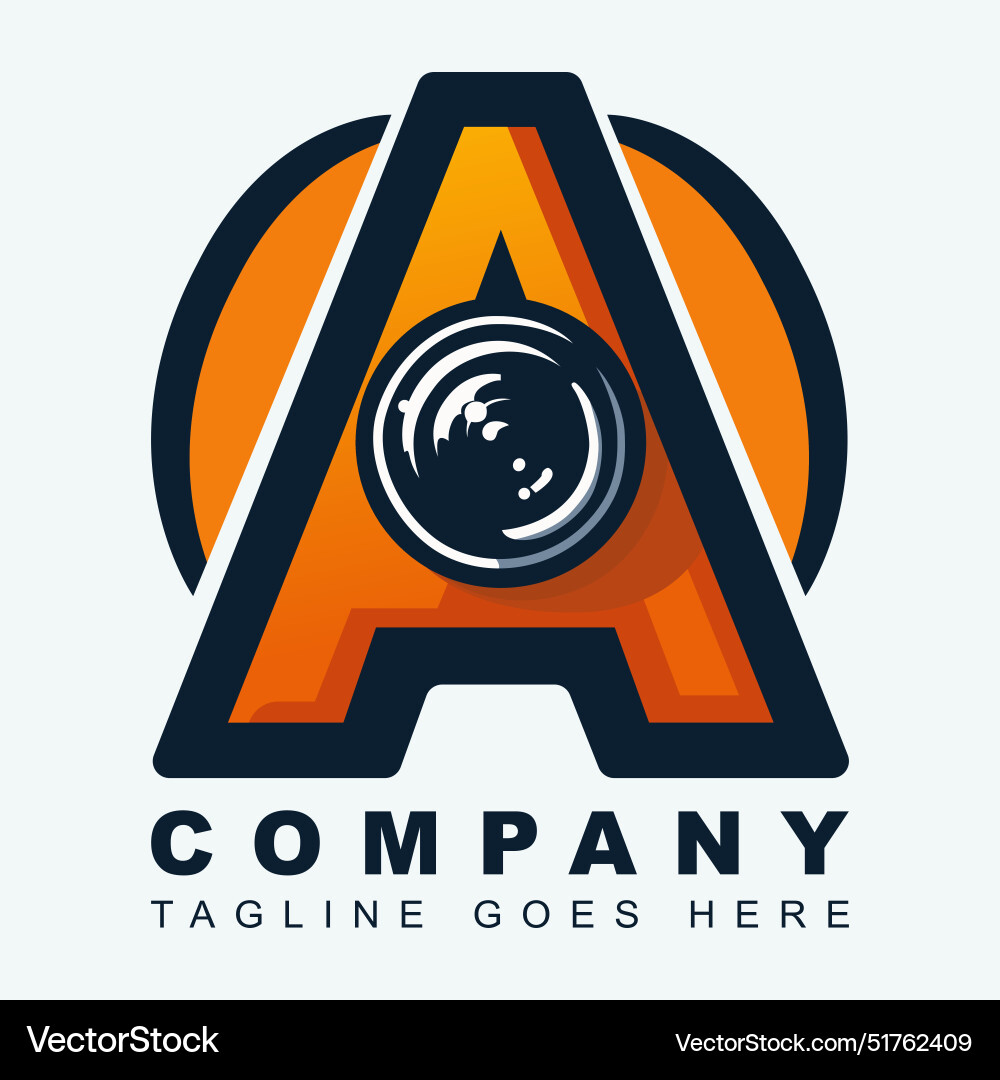 A letter logo with camera lens Royalty Free Vector Image