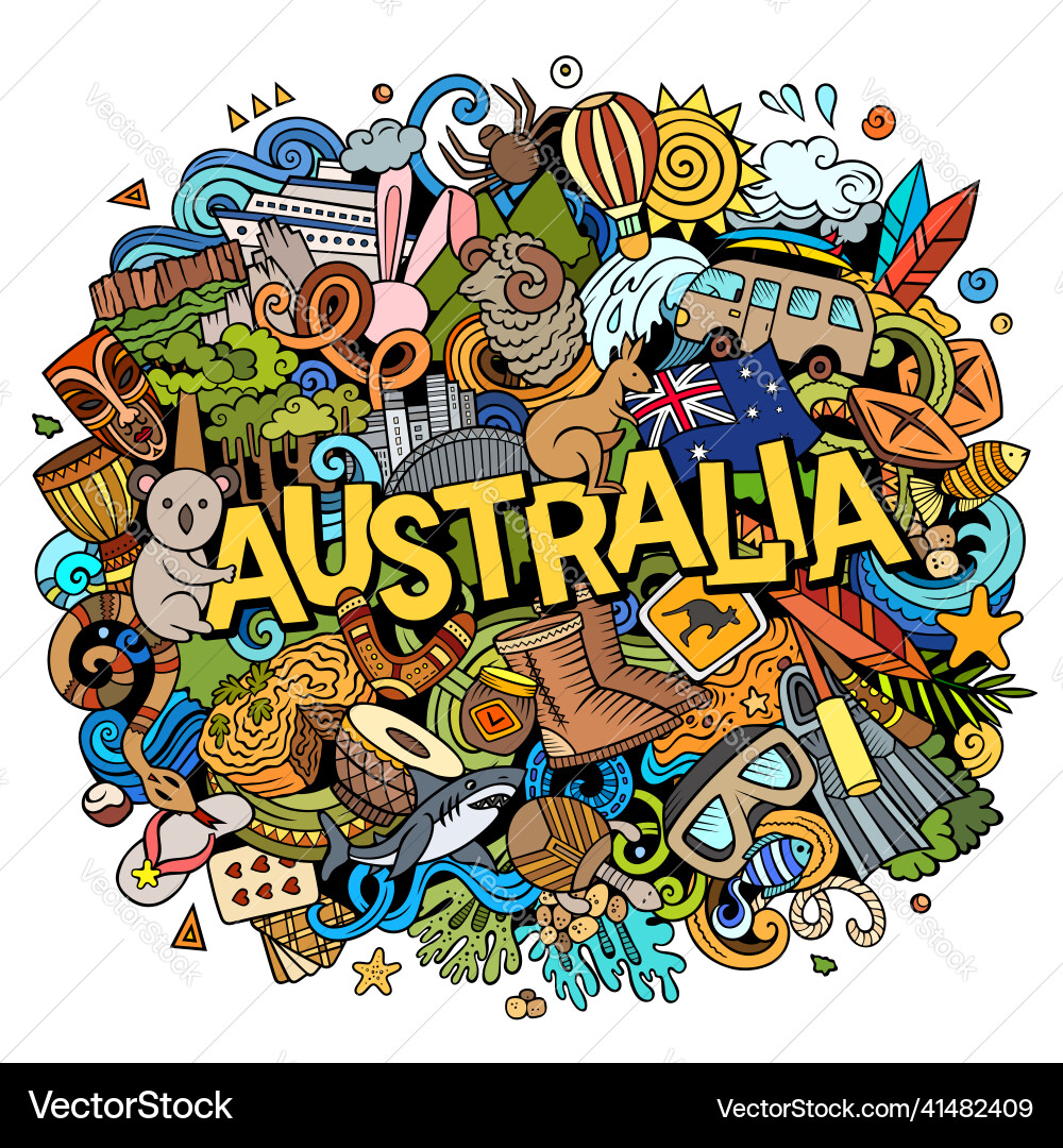 Australia hand drawn cartoon doodle funny local Vector Image
