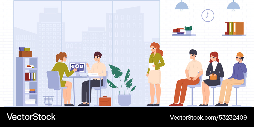 Corporate job interview recruitment and queue Vector Image