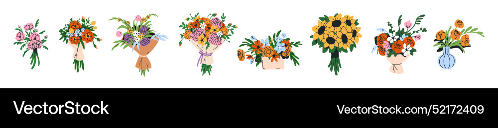 Flower bouquets set floral arrangement designs Vector Image