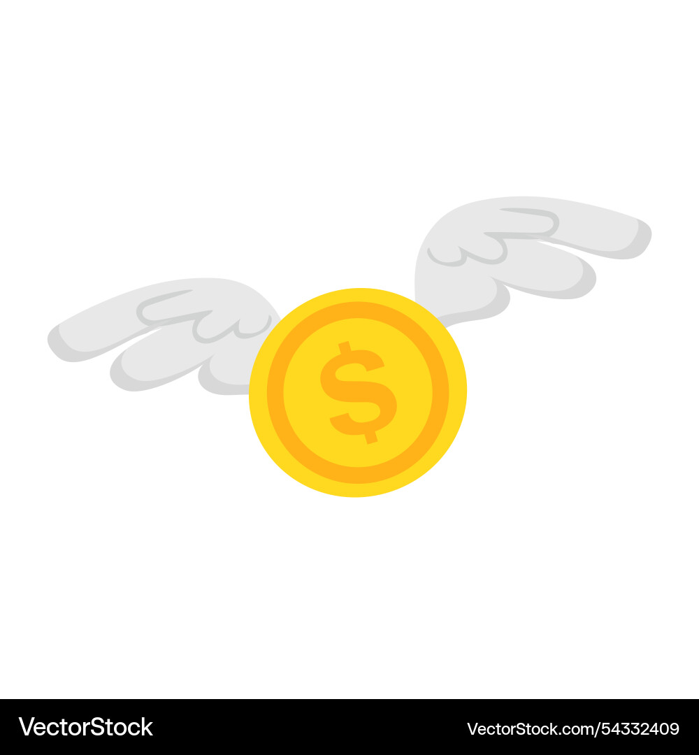 Flying golden coin with wings Royalty Free Vector Image