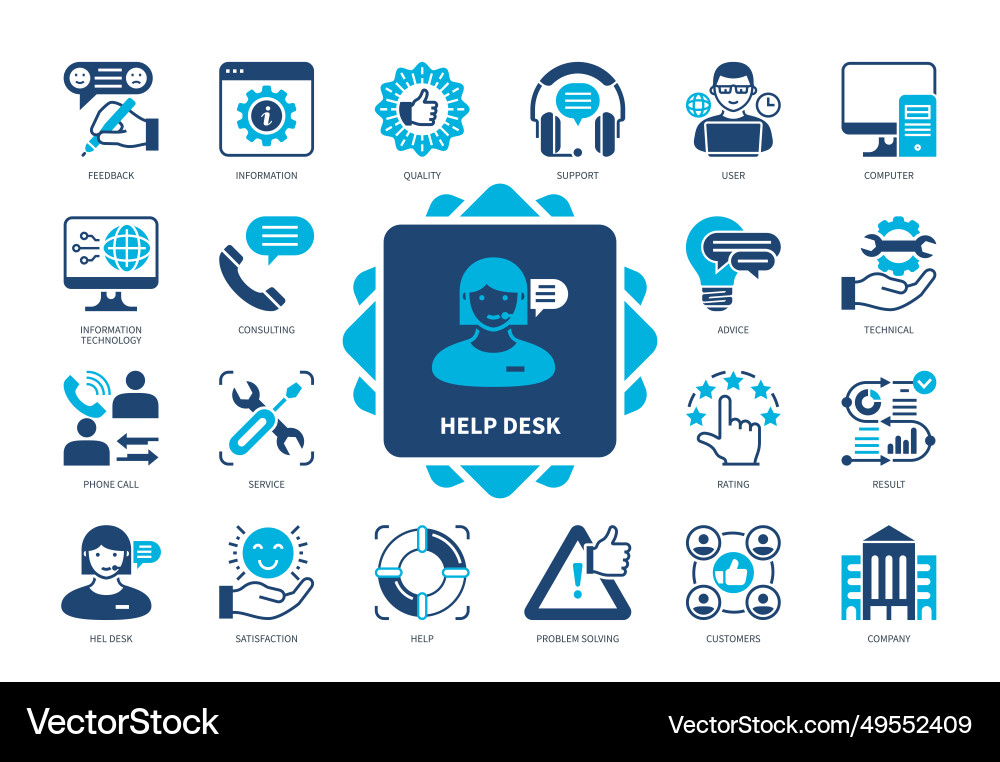 Help desk solid icon set Royalty Free Vector Image