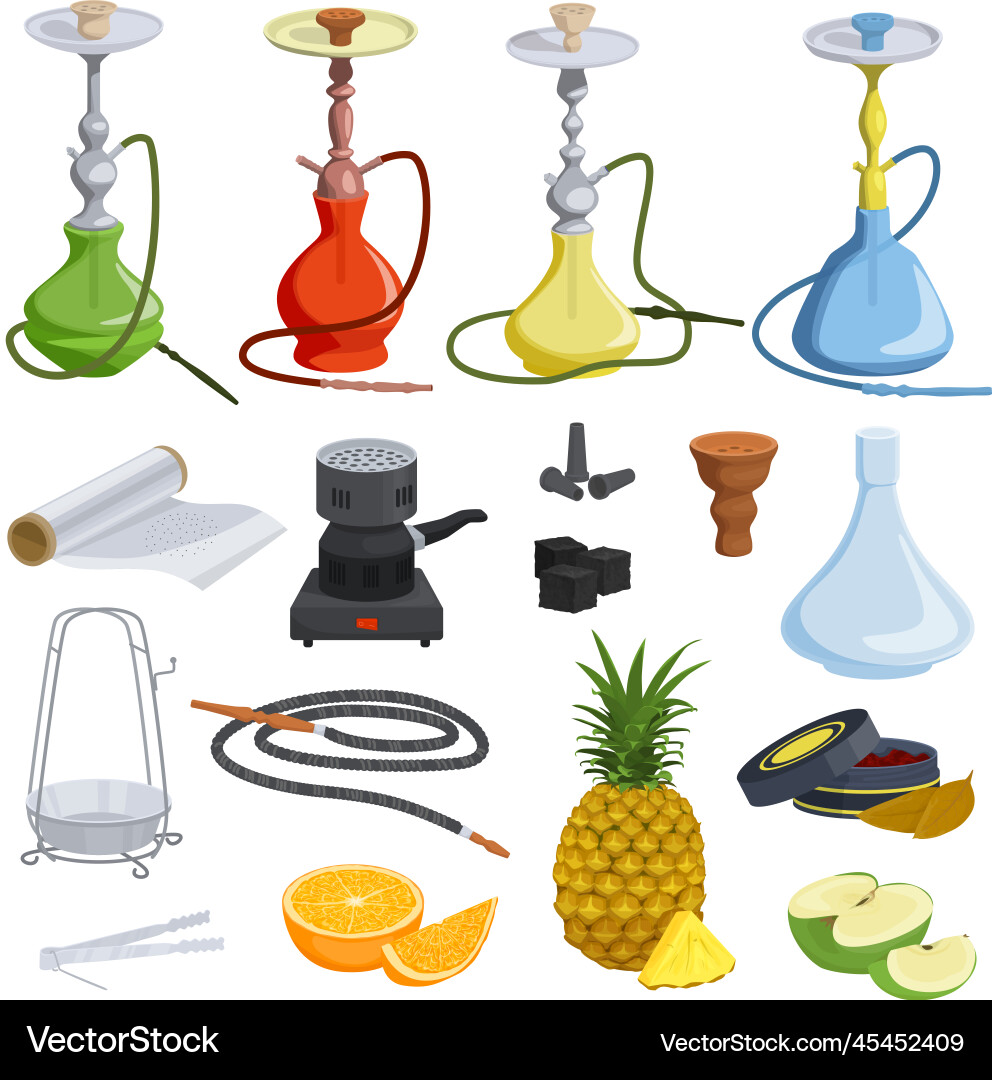 Hookah flat set Royalty Free Vector Image - VectorStock
