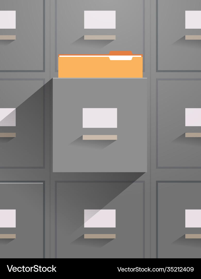 Office wall filing cabinet with open card Vector Image