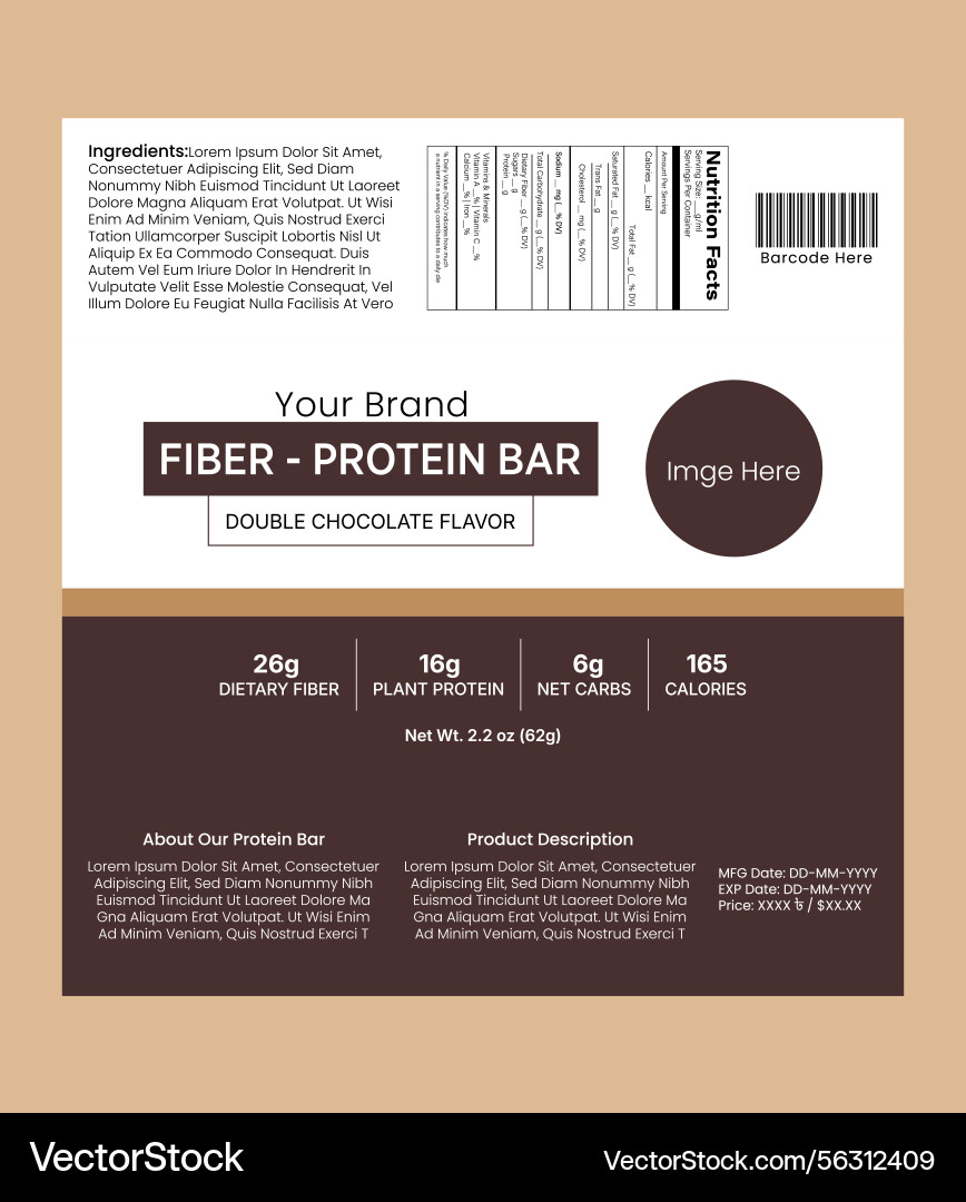 Protein bar label template Royalty Free Vector Image