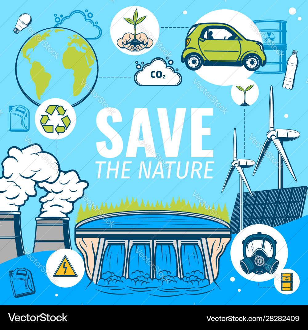Save nature clean green planet ecology poster Vector Image