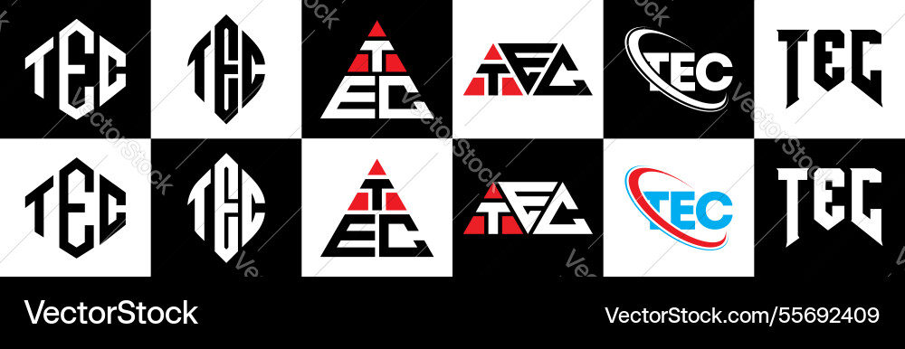 Tec letter logo design in six style polygon Vector Image