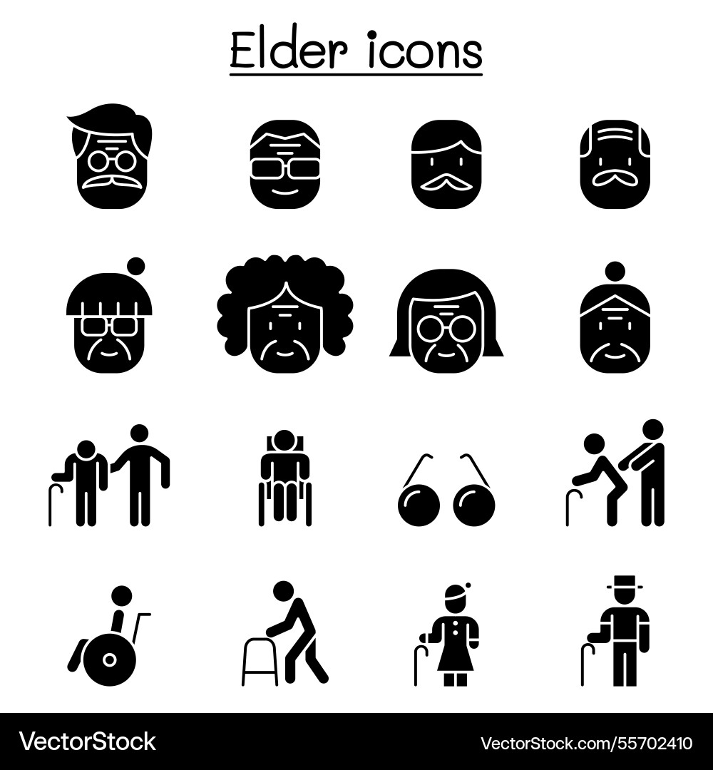 Elder icon set in glyph style Royalty Free Vector Image