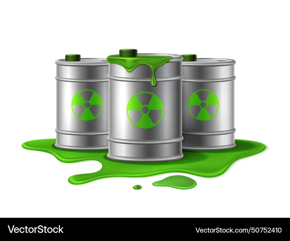 Nuclear waste barrels hazard green toxic liquid Vector Image