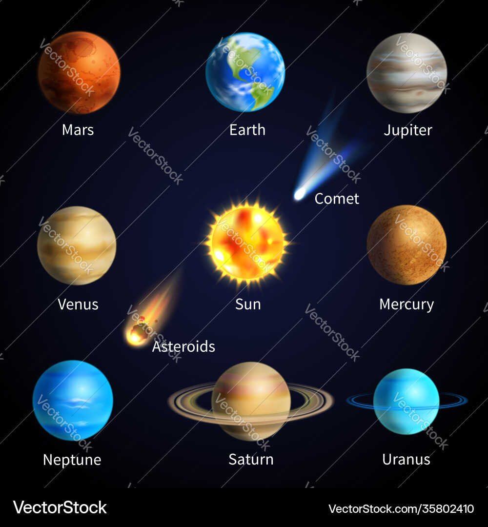 Realistic planets set Royalty Free Vector Image