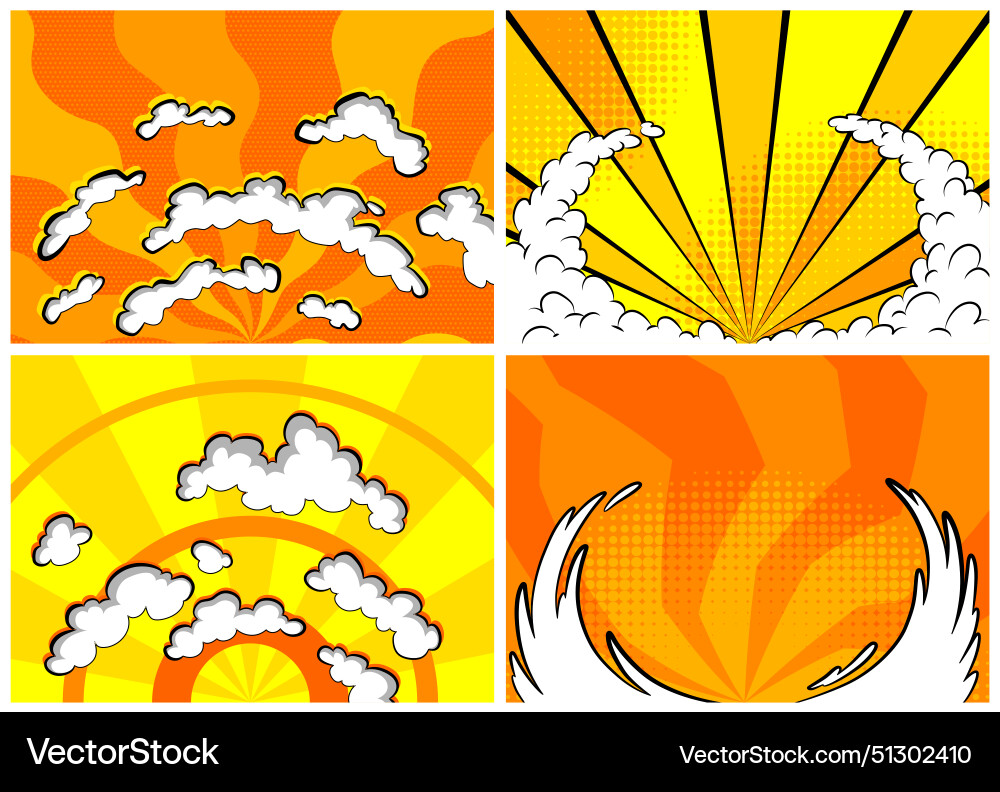 Sunset comic background set bright pop art with Vector Image