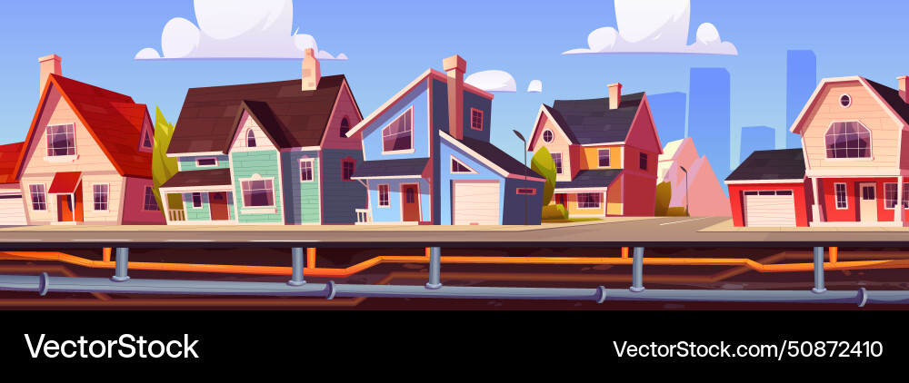 Town street with underground pipeline system Vector Image