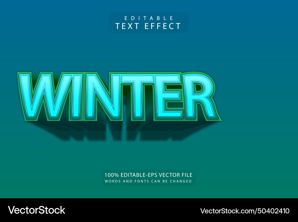 Winter editable text effect 3 dimension emboss Vector Image