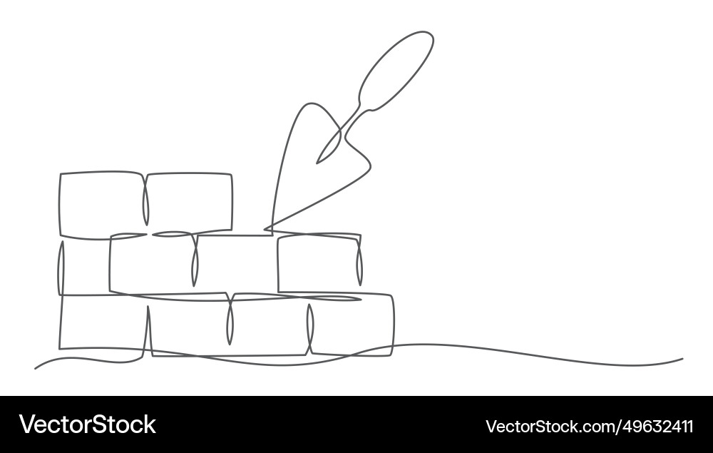 Brick wall one line drawing isolated on white Vector Image